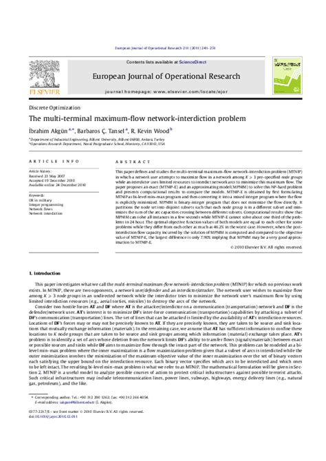Pdf The Multi Terminal Maximum Flow Network Interdiction Problem Ibrahim Akgün