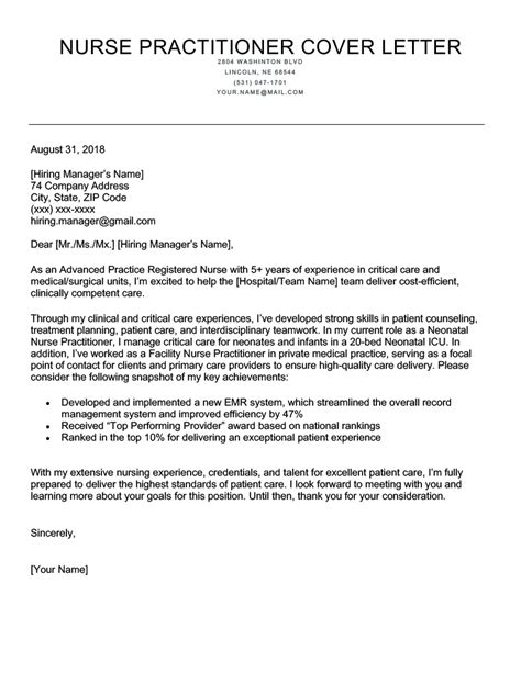 Nurse Practitioner Cover Letter Examples Cover Letter Template New