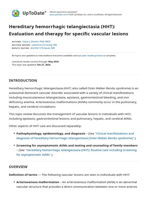 Hereditary Hemorrhagic Telangiectasia Hht Evaluation And Therapy
