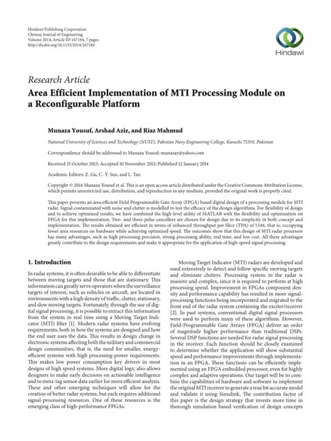 Pdf Area Efficient Implementation Of Mti Processing Module On A Reconfigurable Platform