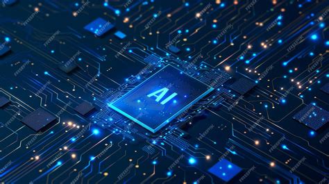 Technology Blue Background With Ai Chip Semiconductor Processor Abstract Digital Low Poly