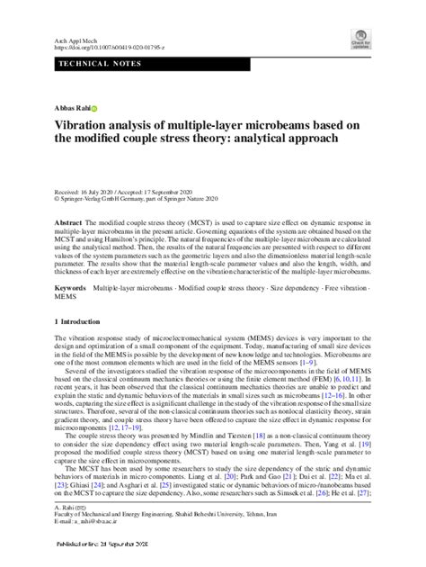 pdf vibration analysis of multiple layer microbeams based on the