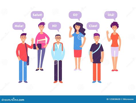 Foreign Language Concept Students Greeting In English French German