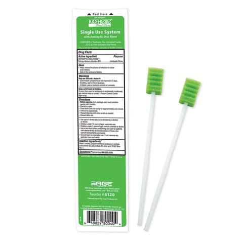Toothette Plus 6 Inch Length Oral Swabstick With Green Foam Tip 6120