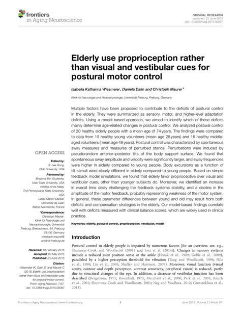 Pdf Elderly Use Proprioception Rather Than Visual And Vestibular Cues For Postural Motor Control