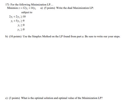 Solved 17 For The Following Minimization Lp Minimize Z