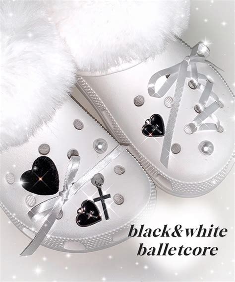 Made 고딕 하트 리본 신발 파츠 참 Set 발레코어 십자가 참 벨벳 퍼 실내화 꾸미기 세트 에이블리