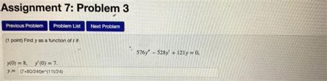 Solved Assignment 7 Problem 3 Previous Problem Problem List