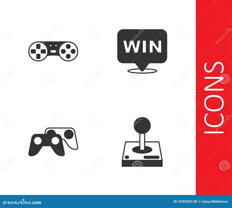 Set Joystick For Arcade Machine Game Controller Joystick And Medal Icon Vector Stock Vector