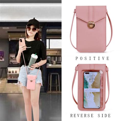 Touchable Screen Pu Shoulder Bag Cell Phone Pocket Wallet Crossbody