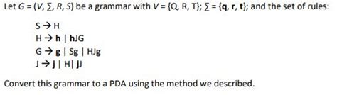 Solved Convert This Grammar To A PDA Using The Method Chegg Com