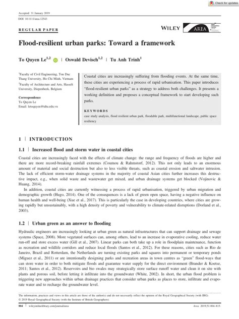Flood‐resilient Urban Parks Toward A Framework Pdf Groundwater Stormwater