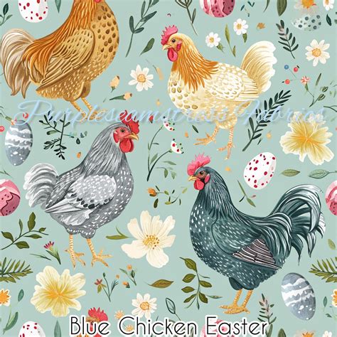 Blue Chicken Easter Fabric Purpleseamstress Fabric
