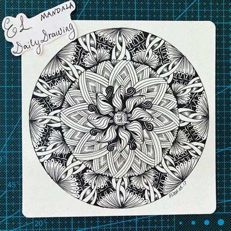 El原创手绘作品 黑白插画 图案 曼陀罗 手绘 中性笔绘画 Zentangle Mandala 线描 平面构成 禅绕画 禅陀罗 缠绕画 钢笔画 画画