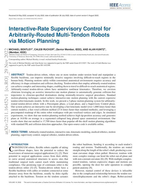 Interactive Rate Supervisory Control For Arbitrarily Routed Multi Tendon Robots Via Motion