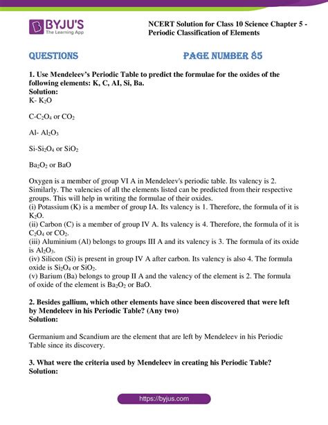 Ncert Solutions For Class 10 Science Chapter 5 Periodic Classification Of Elements