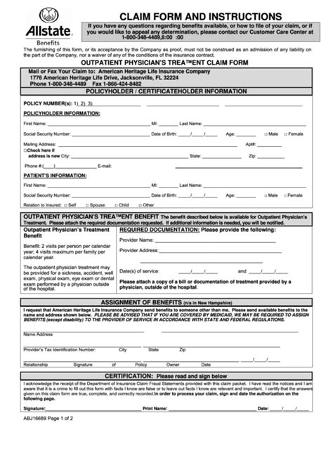 Allstate Accident Plan Claim Form