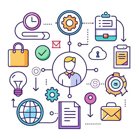Business Process With Person In The Center And Interconnected Icons Around Premium Ai