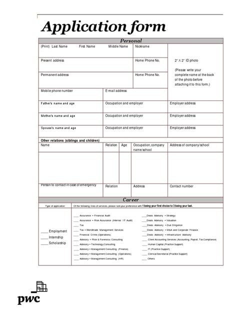 Application Form Pwc V3 Pdf Background Check Business