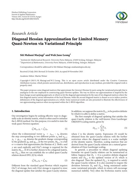 Pdf Diagonal Hessian Approximation For Limited Memory Quasi Newton