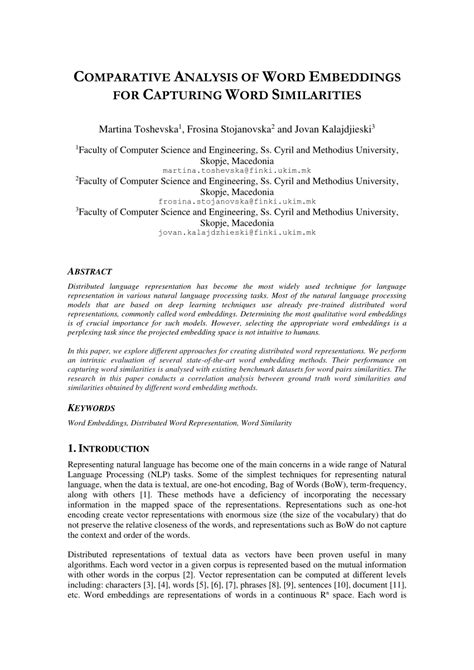 PDF Comparative Analysis Of Word Embeddings For Capturing Word Similarities