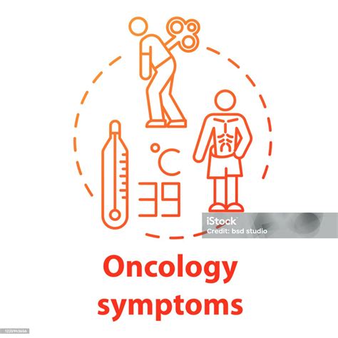 종양학 증상 개념 아이콘입니다 암 증후군 발열 피로 체중 감소 인간의 질병 헬스케어 아이디어 얇은 라인 그림 벡터 절연 윤곽선