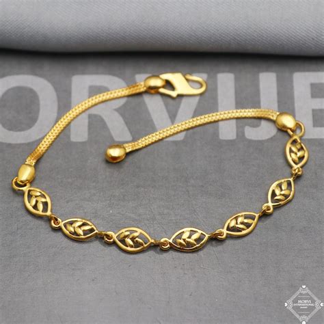 Floral 22k Yellow Gold Link Slim Women Bracelet 7 Inches Indian