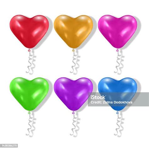 흰색 배경에 심장의 형태로 풍선의 현실적인 스타일의 심장 형태로 풍선의 집합 3차원 형태에 대한 스톡 벡터 아트 및 기타 이미지 3차원 형태 공휴일 기념일 Istock