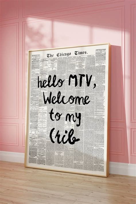 Hi Mtv Welcome To My Crib Print Retro Newspaper Trendy Wall Art Typography Poster Apartment