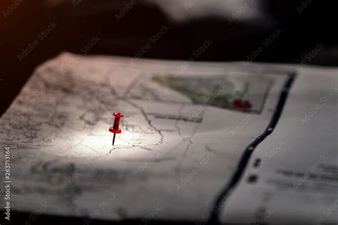 Putting Pins To Destination On Map Plan Travelling And Relax With Holiday Concept Stock Photo