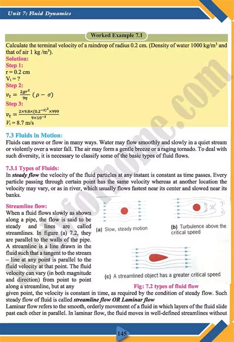 Fluid Dynamics Chapter 7 Physics 11th Text Book