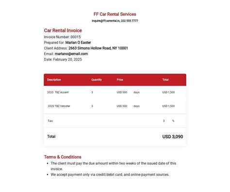 Car Rental Invoice Google Docs Google Sheets Excel Word Apple