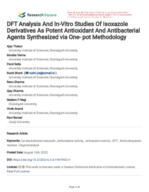 Pdf Dft Analysis And In Vitro Studies Of Isoxazole Derivatives As