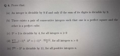 Solved Q 4 Prove That A An Integer Is Divisible By 9 If