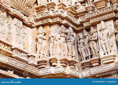 Ancient Bas Relief At Famous Erotic Temple In Khajuraho India Stock Photo Image Of Historic