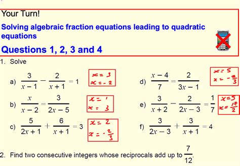 Algebraic Fractions Solving Teaching Resources