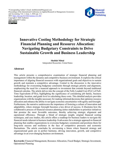 Pdf Innovative Costing Methodology For Strategic Financial Planning