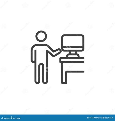 Man Showing On Computer Screen Line Icon Stock Vector Illustration Of Learning Editable