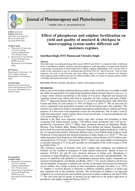 Pdf Effect Of Phosphorus And Sulphur Fertilization On Yield And