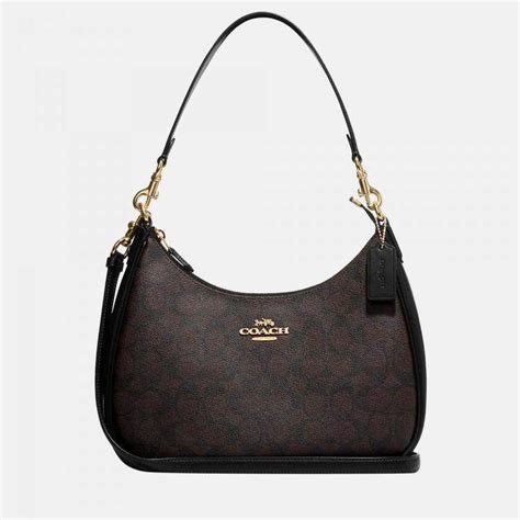 Coach Brown And Black Signature Coated Canvas And Leather Hobo