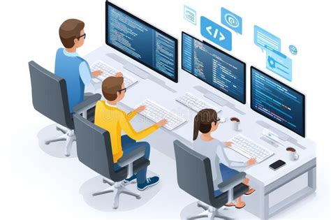 Software Developers Team Collaboration Scene A Team Of Three Software Developers Collaborate On