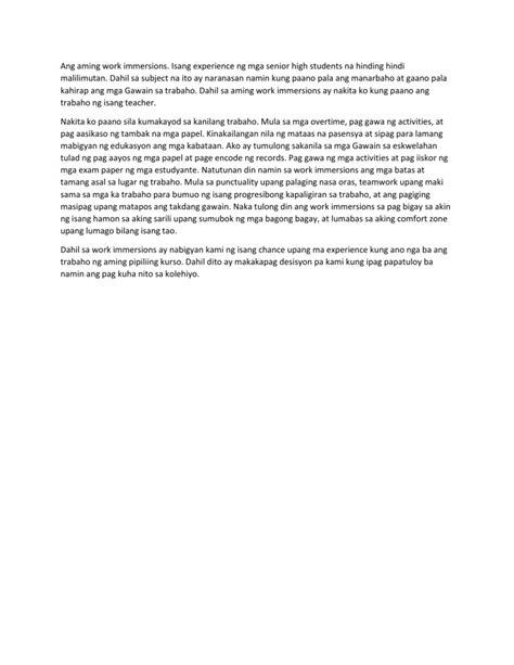 Work Immersion Experience Essay
