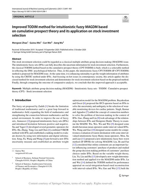 Improved Todim Method For Intuitionistic Fuzzy Magdm Based On