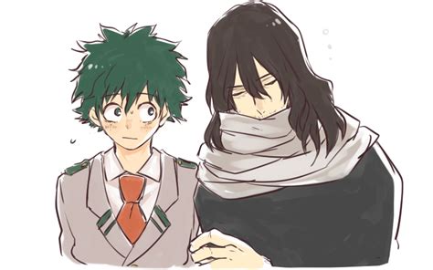 Two Anime Characters One With Green Hair And The Other With Black Hair Both Wearing Scarves