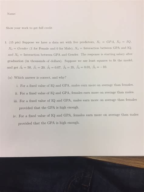 Solved Suppose We Have A Data Set With Five Predictors X Chegg