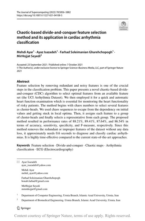 chaotic based divide and conquer feature selection method and its application in cardiac