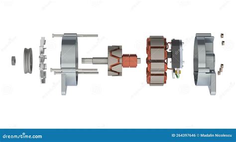 Car Alternator Exploded Front View Isolated On White Background 3d