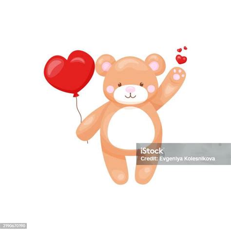 하트 모양의 풍선을 손에 들고 있는 귀여운 테디 베어 발렌타인 데이 요소 스톡 고립된 클립아트 와 White Background 전단지 스티커 카드 로고 기호 0명에 대한