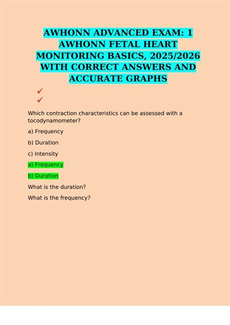 Advanced Exam 1 Awhonn Fetal Heart Monitoring Basics 20252026 With