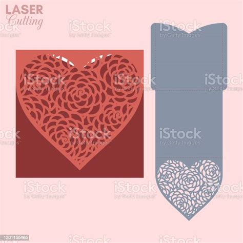모란 꽃 패턴 하트와 레이저 컷 포켓 봉투 절단용 템플릿입니다 레이스 하트와 결혼식 초대또는 발렌타인 인사말 카드 모형 0명에 대한 스톡 벡터 아트 및 기타 이미지 Istock